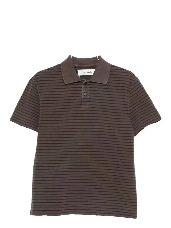 TONYWACK Striped Polo Shirt - Brown