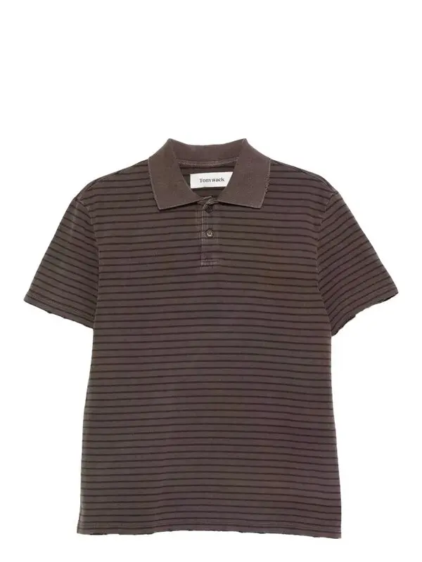 TONYWACK Striped Polo Shirt - Brown