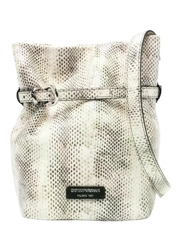Emporio Armani Snake-effect Leather Bucket Bag - Neutrals