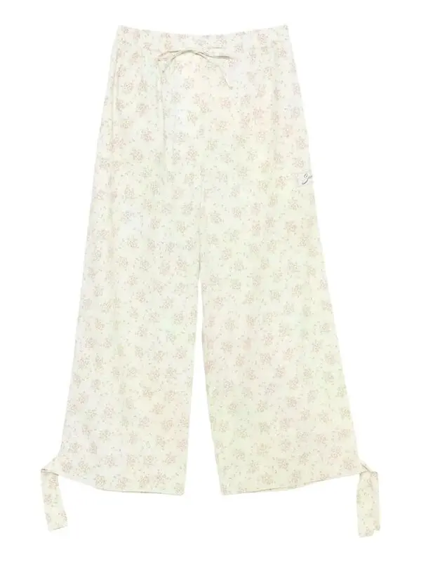 Sandro Floral-print Tie-detail Trousers - Green