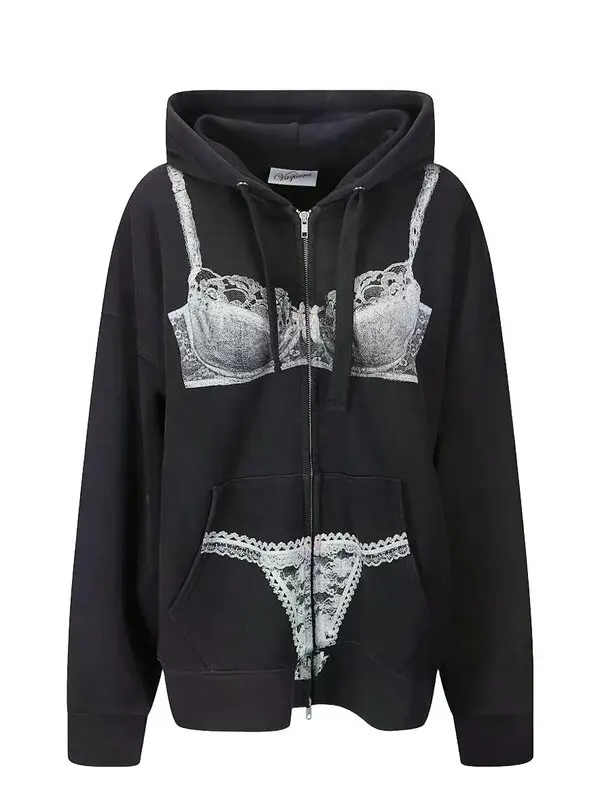 Vaquera Trompe L'oeil Zip-up Hoodie - Black