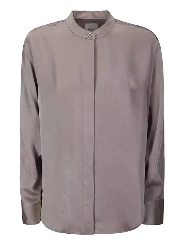 Calvin Klein Band-collar Satin Shirt - Grey
