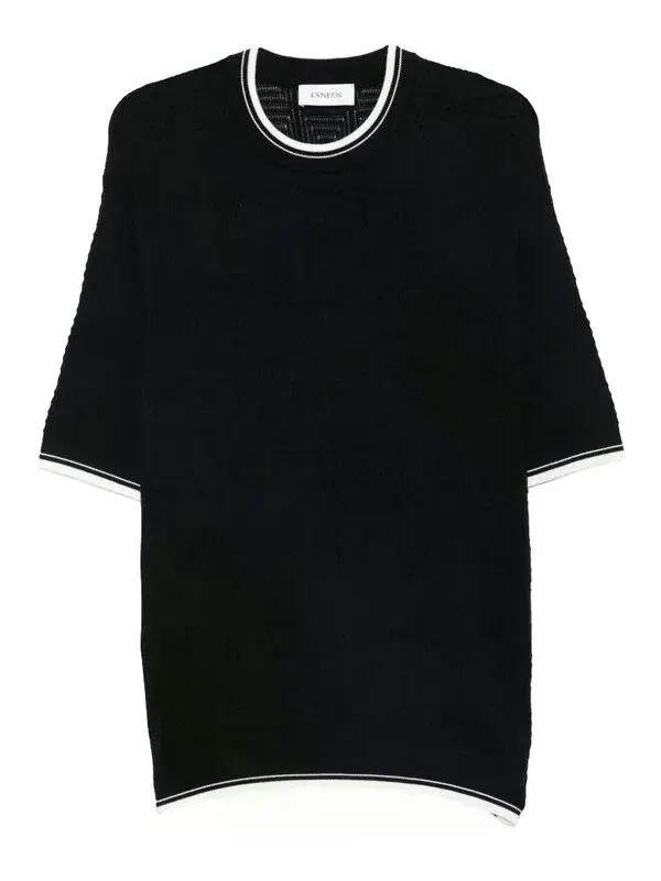 LANEUS Striped Roun-neck T-shirt - Black