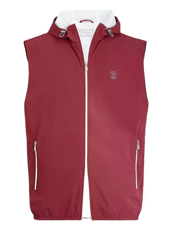 Brunello Cucinelli Bonded Nylon Hooded Vest With Logo - Red