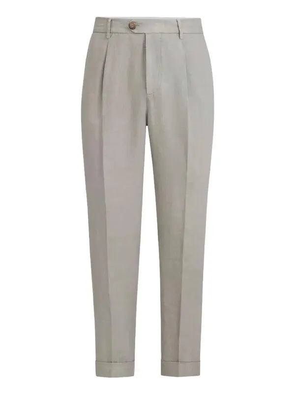Brunello Cucinelli Garment-dyed Linen Gabardine Trousers With Pleat - Neutrals