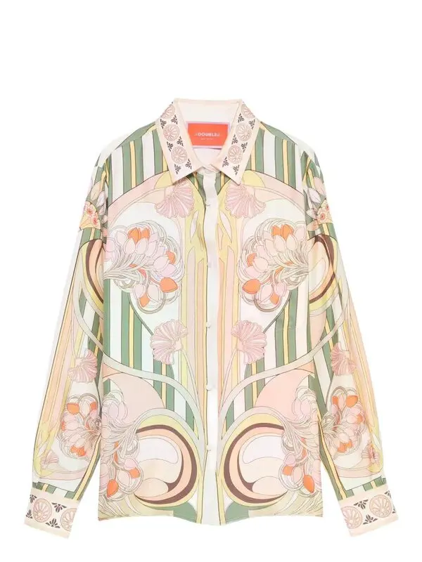 La DoubleJ Floral-print Striped Shirt - Neutrals
