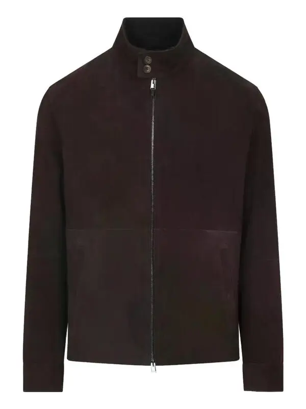 Canali Button Zip Lambskin Jacket - Brown