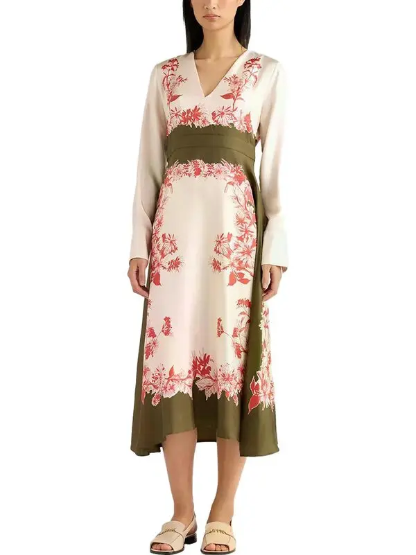 Momoni Pilar Floral-print V-neck Midi Dress - Neutrals