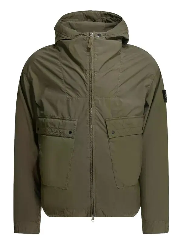 Stone Island Hooded Zip-up Coat - Green