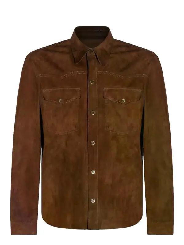 SALVATORE SANTORO Buttoned Flap-pocket Leather Jacket - Brown