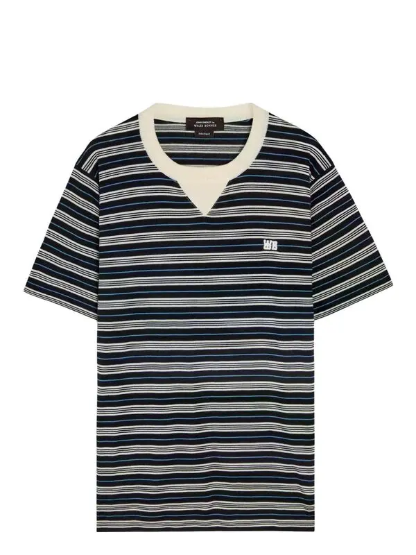 WALES BONNER Striped-pattern V-neck T-shirt - Blue