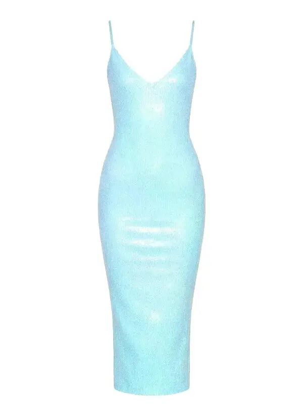 FLEUR DU MAL Sequin V-neck Midi Dress - Blue