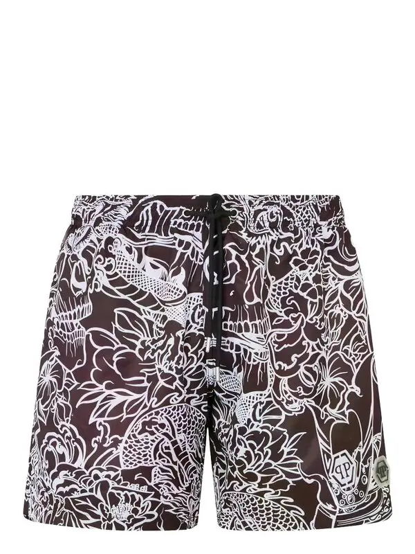 Philipp Plein Dragon Skull-print Swim Shorts - Black