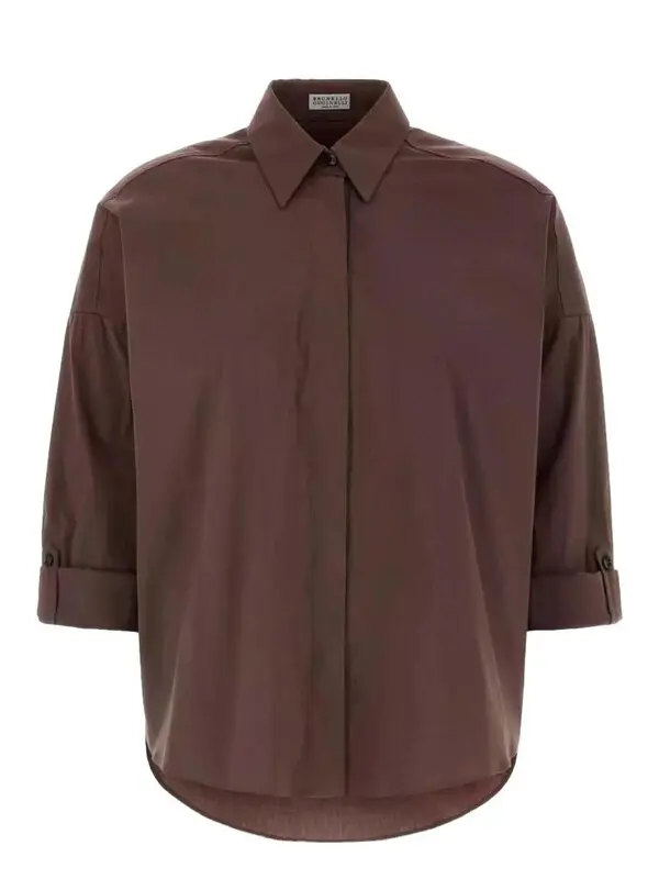 Brunello Cucinelli Stretch Poplin Shirt - Brown