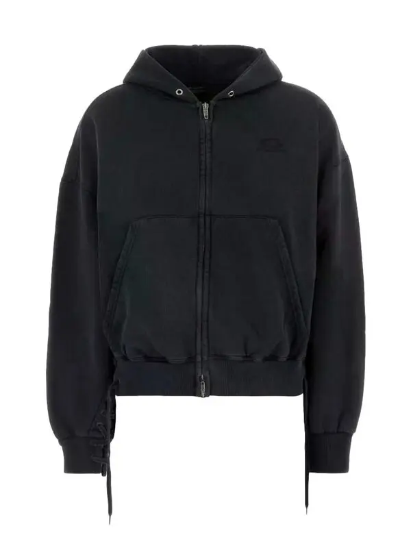 Balenciaga Hooded Sweatshirt With Lace Detail - Black