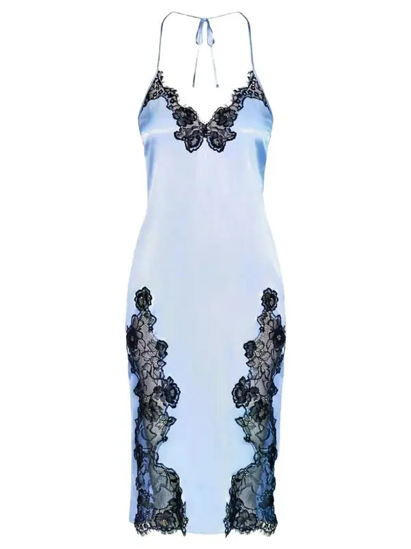 FLEUR DU MAL Juliet Lace-detail Slip Midi Dress - Blue