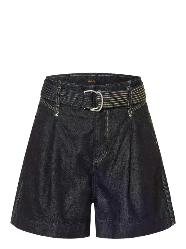 BOSS Belted Denim Shorts - Blue