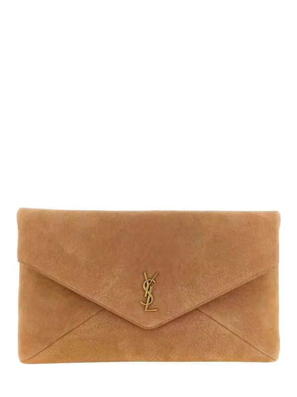 Saint Laurent Cassandre Logo Clutch - Neutrals