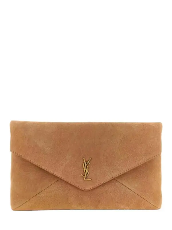 Saint Laurent Cassandre Logo Clutch - Neutrals