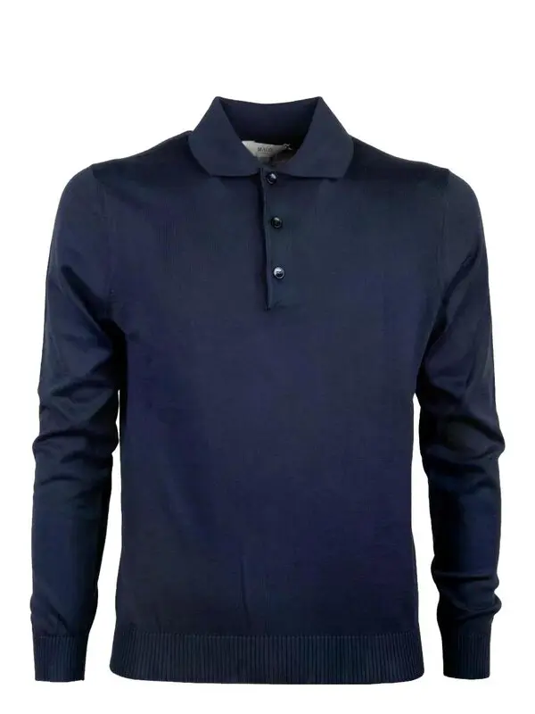Malo Buttoned Long-sleeve Polo Shirt - Blue
