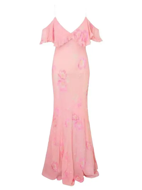 LoveShackFancy Librae Ruffled Floral Maxi Dress - Pink