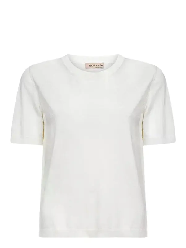 BLANCA VITA Ribbed Short-sleeve Sweater - Neutrals