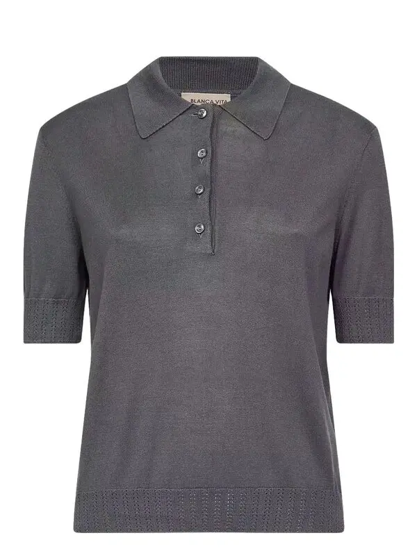 BLANCA VITA Pointelle-knit Silk Polo Shirt - Grey