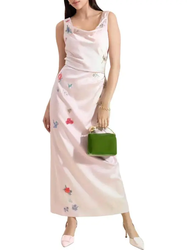 Erdem Floral-embellished Cowl-neck Dress - Pink