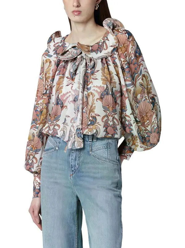 Farm Rio Ruffled Floral Blouse - Neutrals