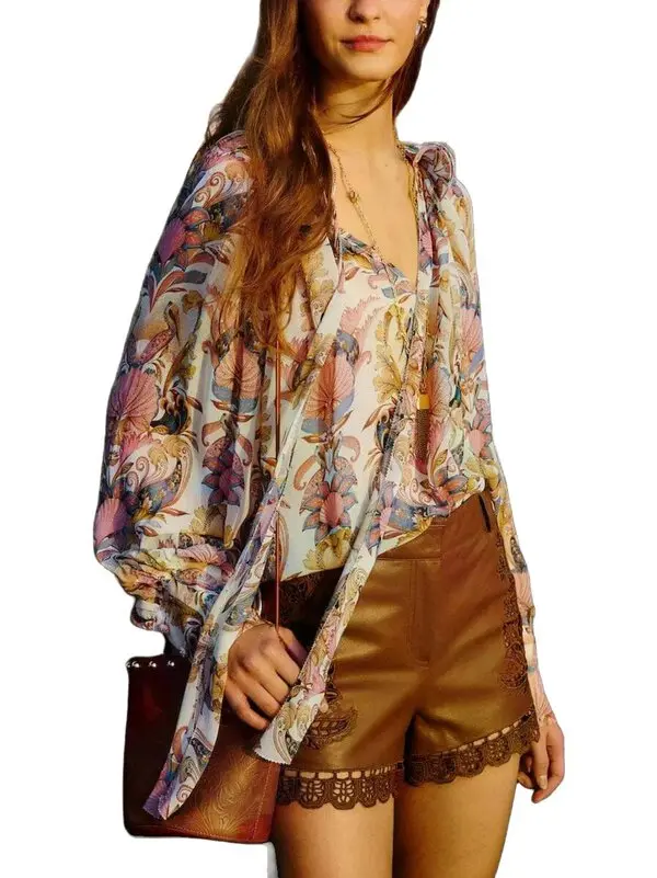 Farm Rio Floral Ruffled Blouse - Neutrals