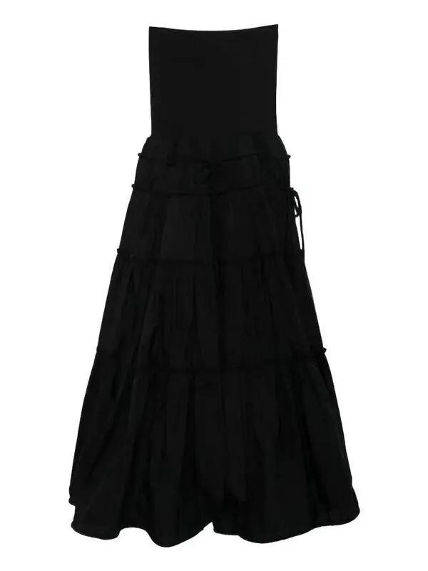 SYSTEM Tiered Drawstring Midi Skirt - Black