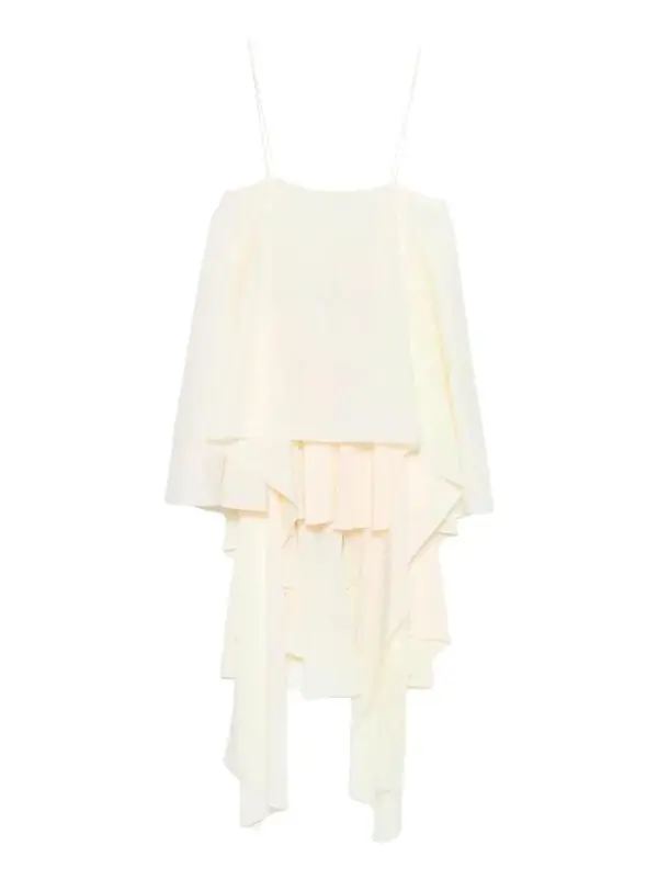 SYSTEM Asymmetric-neck Ruffled Top - Neutrals