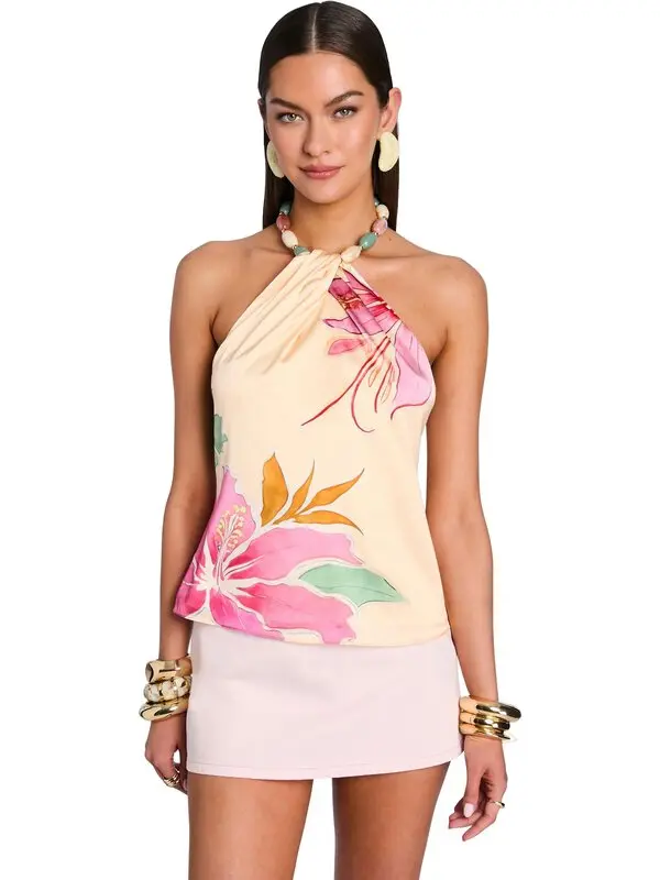 Retrofete Milani Embellished Top - Ivory Hibiscus Floral
