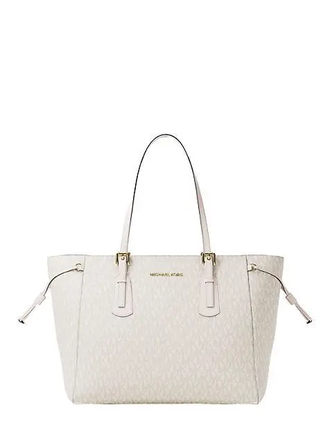 Michael Kors Voyager Large Signature Logo Top-zip Tote Bag - Natural