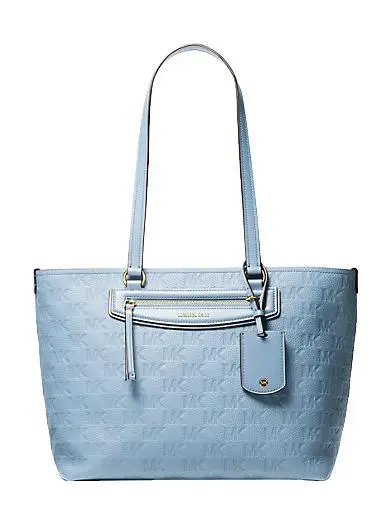 Michael Kors Jet Set Travel Medium Logo Embossed Leather Tote Bag - Blue