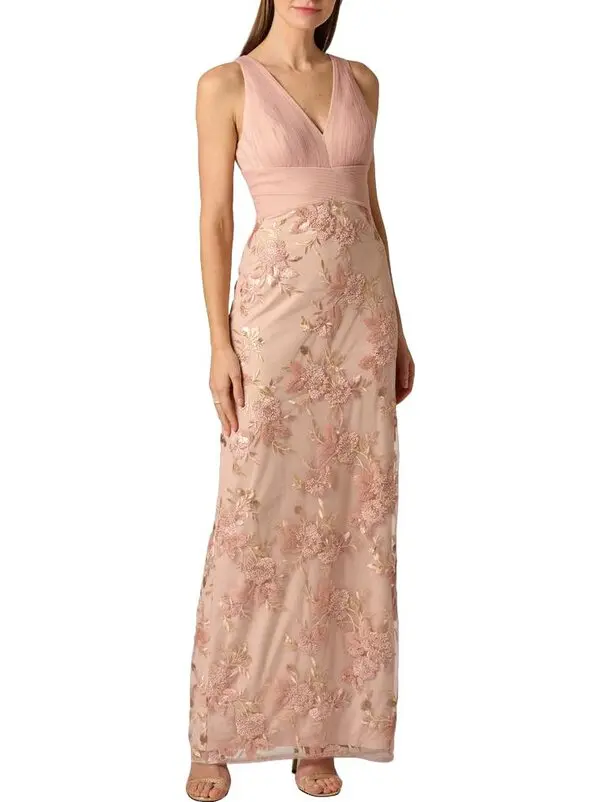 Aidan Mattox Embroidered Mesh Gown - Blush