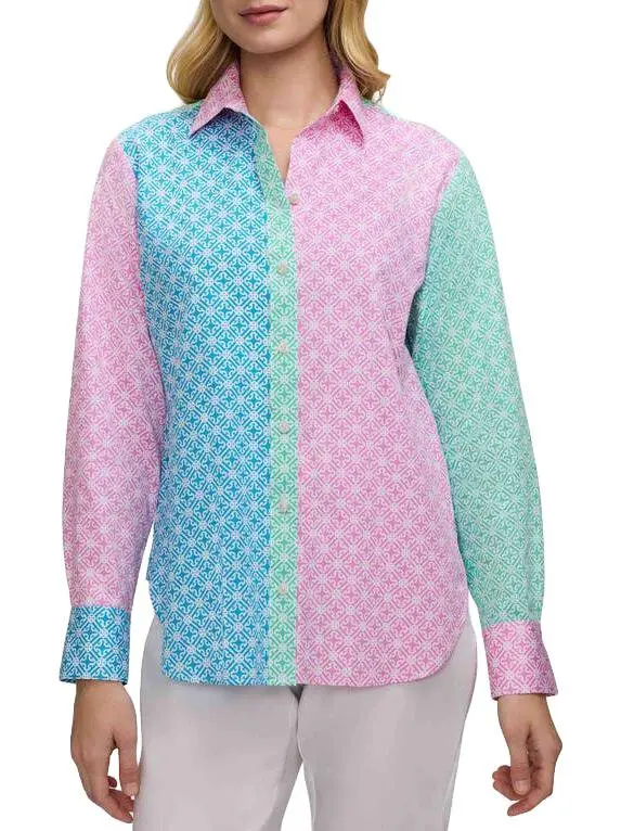 Foxcroft Meghan Geo Lattice Button-up Shirt - Pink/multi