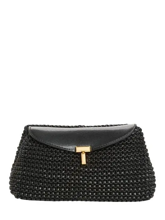 TOTEME Mini T-lock Knit Leather Clutch - Black