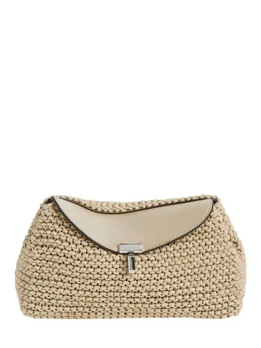 TOTEME Mini T-lock Knit Leather Clutch - Fawn