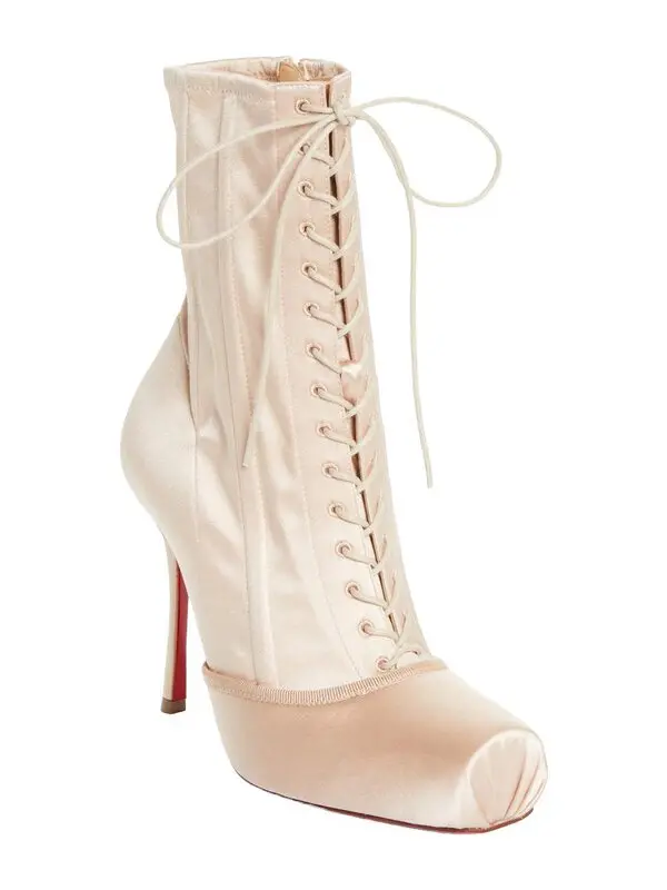 CHRISTIAN LOUBOUTIN Cassia Pavlova Lace-up Bootie - Blush