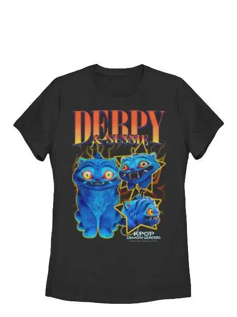 KPOP DEMON HUNTERS Derpy And Sussie Friends Graphic T-shirt - Black