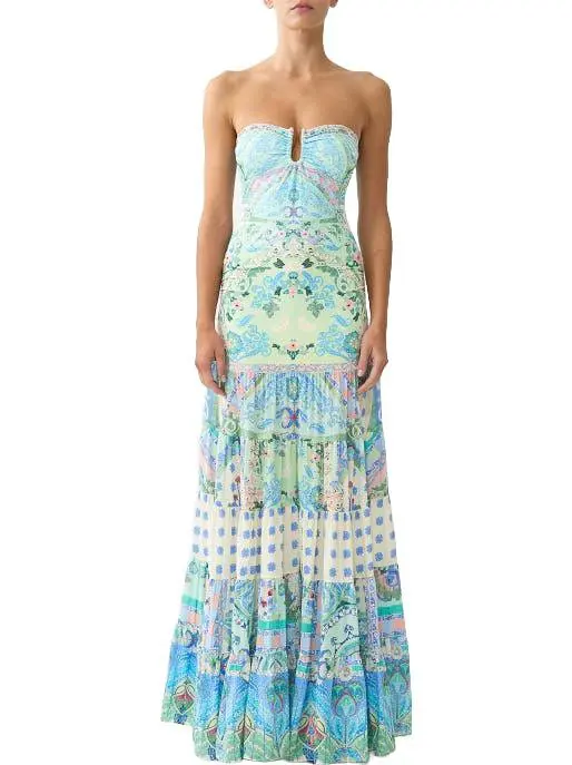 Camilla Jersey Spliced Tiered Maxi Skirt - Midsummer Mosaics