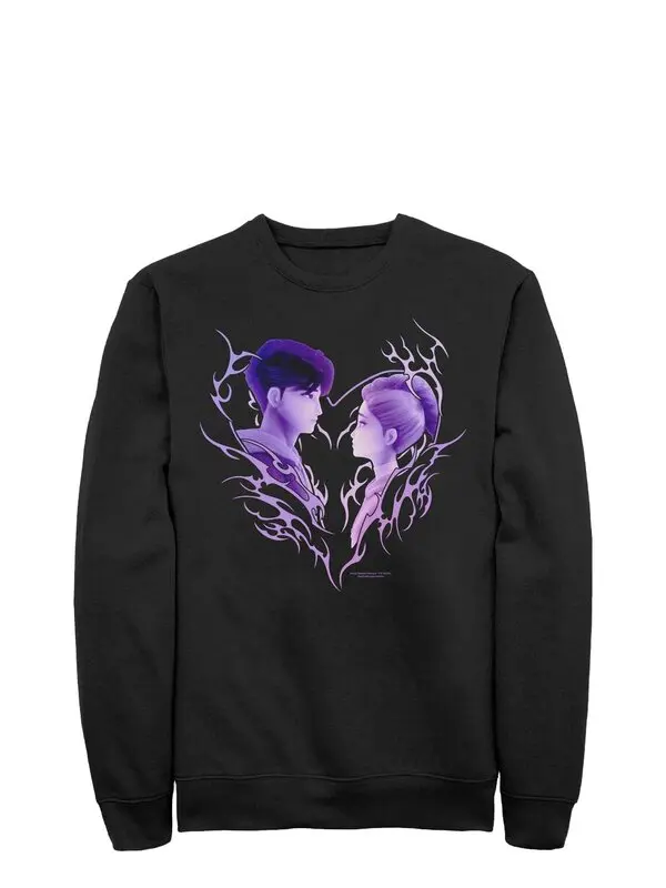 KPOP DEMON HUNTERS Jinu And Rumi Love Graphic Crewneck Sweatshirt - Black