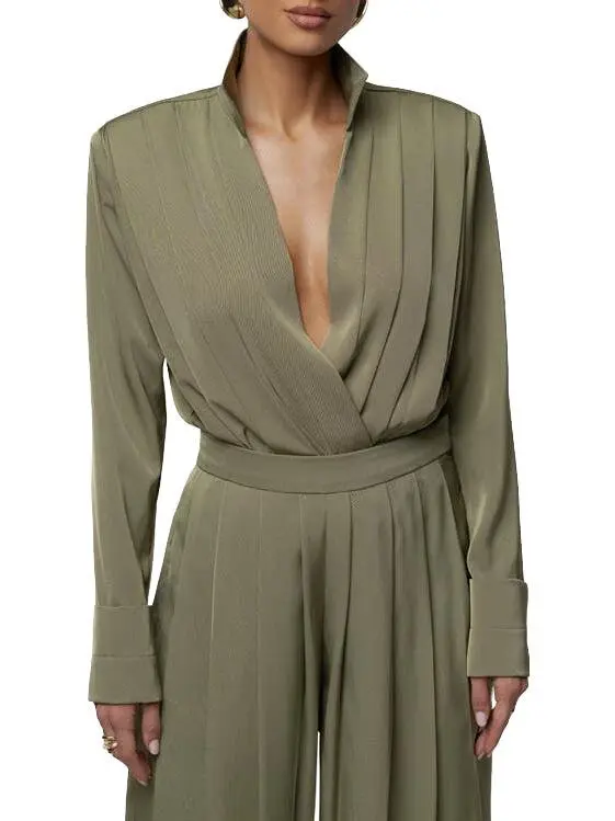 JLUXLABEL Visionary Pleated Bodysuit - Olive