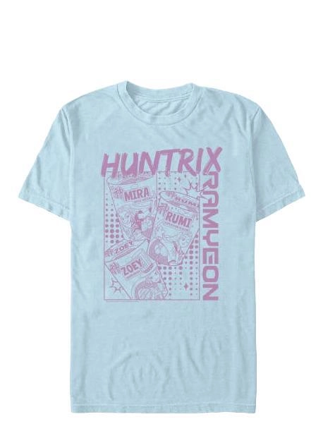 KPOP DEMON HUNTERS Zoey Mira And Rumi Ramyeon Short Sleeve Graphic T-shirt - Light Blue