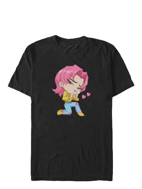 KPOP DEMON HUNTERS Chibi Romance Heart Graphic T-shirt - Black