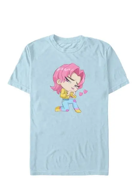 KPOP DEMON HUNTERS Chibi Romance Heart Graphic T-shirt - Light Blue