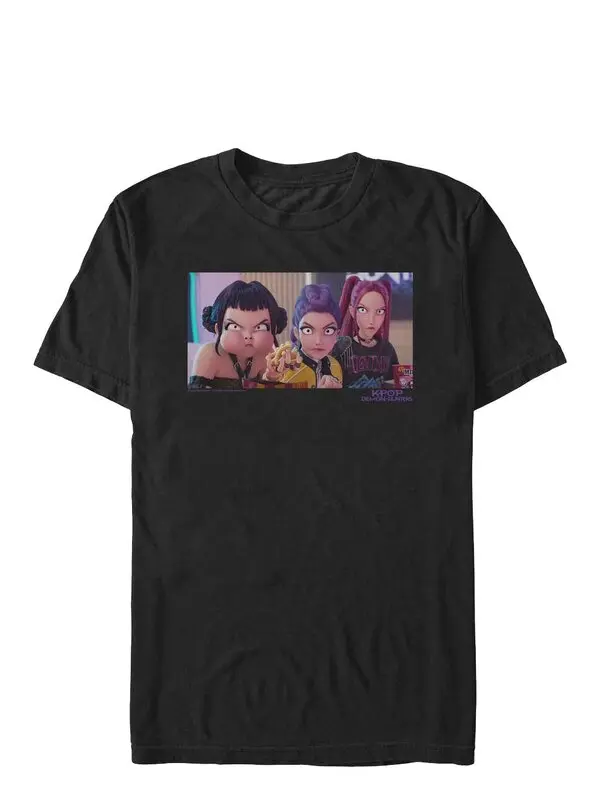 KPOP DEMON HUNTERS Angry Trio Scene Short Sleeve Graphic T-shirt - Black