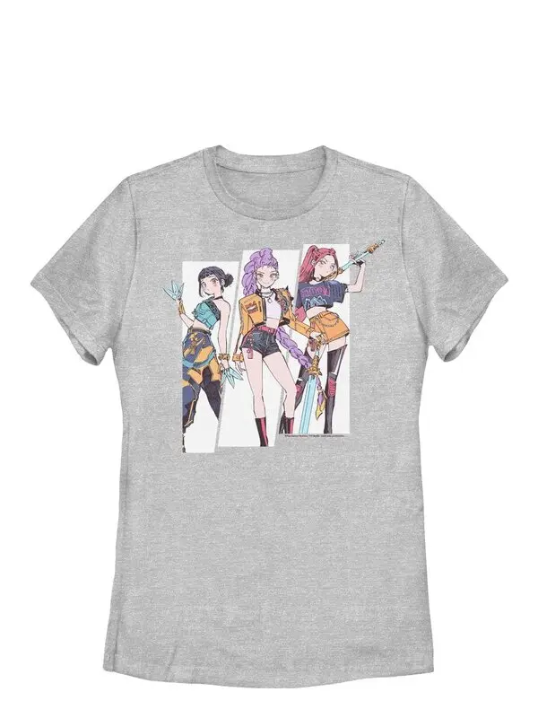 KPOP DEMON HUNTERS Huntrix Manhwa Style Graphic T-shirt - Athletic Heather