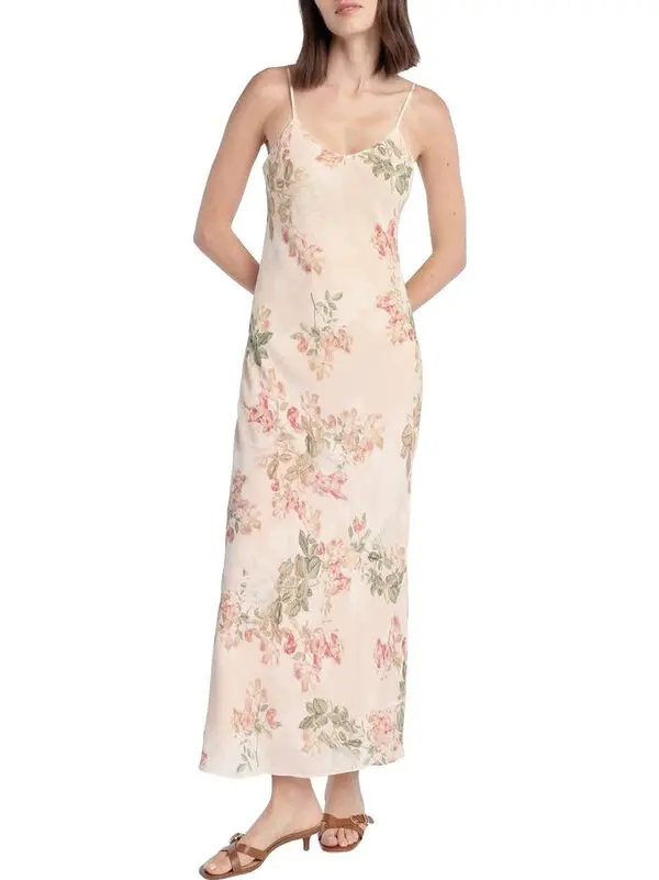 FAVORITE DAUGHTER Floral Georgette Slipdress - Light Peach Rose